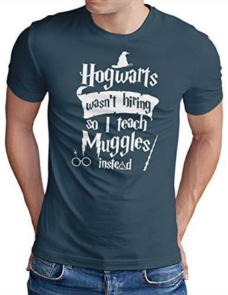 OM3 T-shirt Poudlard Wasnt Hiring so I Teach Muggles Instead - Homme - Inscription amusante - S - 5XL, denim, 4XL
