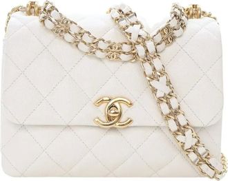 Chanel 2021-2025 mini Quilted Caviar Coco First Flap Umhängetasche - Weiß