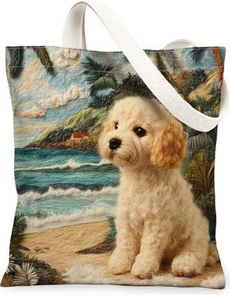 Generic Sac fourre-tout fantaisie en toile motif chien cavachon pour faire du shopping 33 x 38,1 cm, sac d&eacute;picerie r&eacute;utilisable pour femme, peinture danimaux 