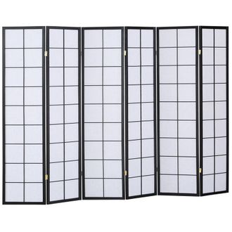 PEGANE Pegane - Paravent japonais pliant en bois noir 6 pans - Charni&egrave;res bidirectionnelles - Panneaux en papier de riz pour s&eacute;paration &eacute;l&eacute;gante