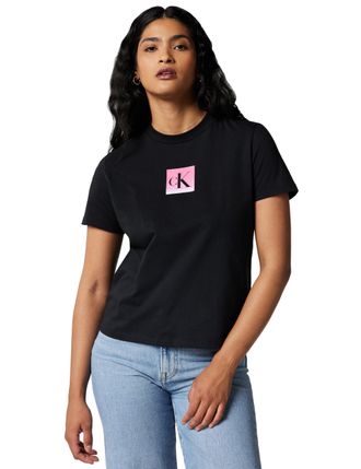 Calvin Klein Damen T-Shirt Kurzarm Classic Fit Tee aus Baumwolle, Schwarz (Black), L