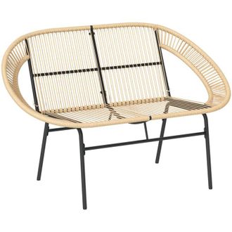 OUTSUNNY 2-Sitzer Gartenbank Polyrattan, wetterfest Sitzbank im Rattanflecht-Design, UV-Best&auml;ndig Gartenm&ouml;bel mit R&uuml;ckenlehnen, Parkbank 260kg