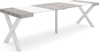 Skraut Home | Ausziehbarertisch | Multifunktionaler ausziehbarer | 260 | Für 12 Gäste | Massivholz Beine | Moderner Stil | Mattweiß und Zement