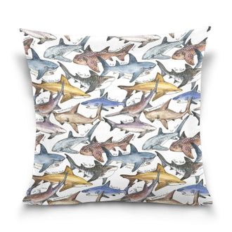 HMZXZ Kissenbezug 40x40cm Aquarell Meer Hai Dekorative quadratische Kissenbez&uuml;ge Kissenh&uuml;ller f&uuml;r Couch Sofa Schlafzimmer Wohnzimmer