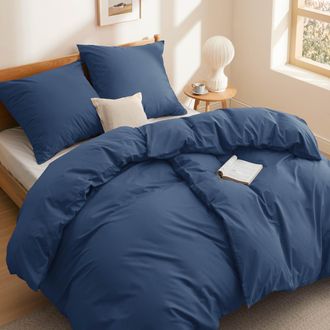 Bedsure Bettwäsche 135x200 Baumwolle 4teilig - Bettwäsche-Sets Blau Bettbezug 2er Set mit 2 Kissenbezüge 80x80 cm, Oeko-TEX Bedding mit Reißverschluss