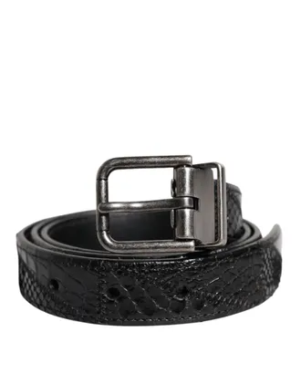 Dolce & Gabbana Mens Black Exotic Leather Metal Logo Buckle Belt