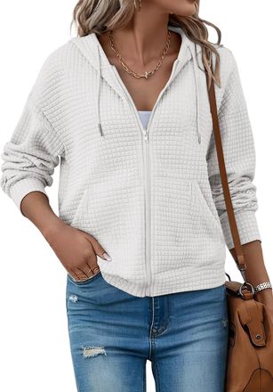 Dokotoo Sweatjacke Damen Kapuzenjacke Oversize Hoody mit Kapuze Rei&szlig;verschluss Waffel Kapuzenpullover Sweatshirt Jacke Herbst Winter Sportjacke Trainingsjacke