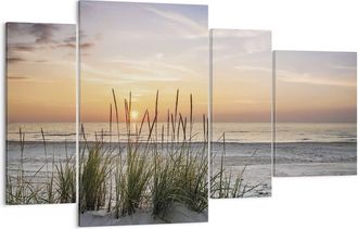 Arttor Mehrteilige Bilder auf Leinwand Westen Sonne Strand Leinwandbild 120x70cm Wandbilder Dekoration Wohnzimmer Schlafzimmer Set 4 teilige Gro&szlig; Wanddeko Bi