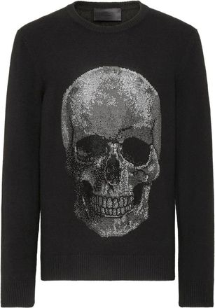 Philipp Plein Homme, Pulls, Noir, Taille: 4XL Cashmere Pullover Round Neck LS Iconic Plein with Crystals