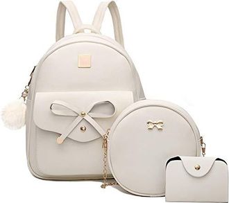 I Ihayner Lot de 3 sacs tendance en cuir avec noeud papillon, avec sacs &agrave; dos, sac &agrave; bandouli&egrave;re, pochette, beige, Medium, Sacs &agrave; dos