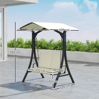 STILVORA Balancelle De Jardin 2 Places Avec Toit Pare-Soleil R&eacute;glable, Tissu Polyester, Blanc Cr&egrave;me, 150&times;120&times;182 cm