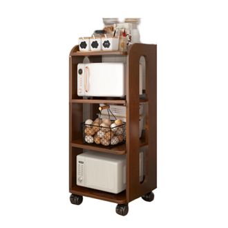 Generic Bodenstehender, Schmaler Aufbewahrungswagen, Massivholz-Aufbewahrungsregal, Offener Organizer-Wagen Mit R&auml;dern, for Schmale Stellen Im Badezimmer, W&auml;s