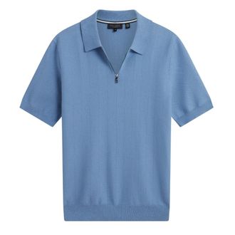 Ted Baker Fourd Polohemd Mit Fischgr&auml;tmuster Und Rei&szlig;verschluss, Blau