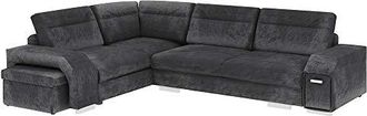 Selsey UMILL L - Ecksofa/Schlafcouch in L-Form mit Bettfunktion, Hocker und Minibar, 305 cm (Monolith 97 Dunkelgrau, Recamiere Links)