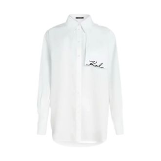 Karl Lagerfeld Chemise &agrave; logo brod&eacute; - Femme - Blouses et Chemises - Blanc - Taille: 38 FR
