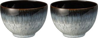 Denby Halo tiefe Nudelschalen, 2er-Set, reaktive Glasur, sp&uuml;lmaschinenfest, mikrowellengeeignet, Geschirr, 900 ml, schwarzes, graues Keramikgeschirr aus Ste