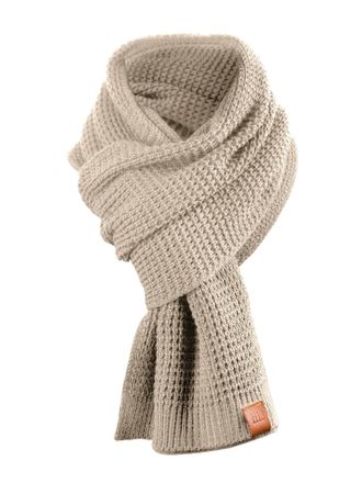Manufaktur13 Rough Scarf - Schal, Strickschal, Langschal mit Echt-Leder Veredelung (Manufaktur13/M13) (Beige)