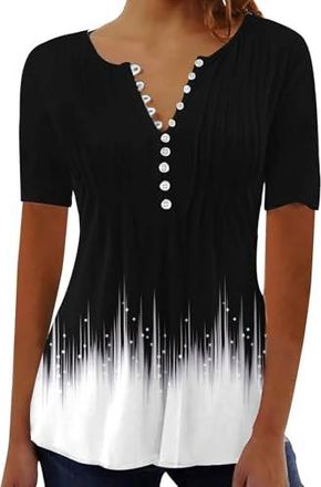 Generic Femme Tee Shirt Coton Loisirs Blanc T-Shirt Top 3/4 Manches D&eacute;t&eacute; Lache Basique Tshirt Sport Confortable &Agrave; Col en V Haut Tunique Manches 3/4 Casual Tee