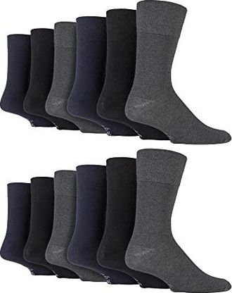 SockShop Gentle Grip MGG101 Lot de 6 paires de chaussettes sans &eacute;lastique pour homme 39-45 Noir uni Gris marine, Noir, bleu marine, gris, 50-58