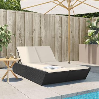 Festnight IKAYAA Doppelliege Outdoor 2 Personen Verstellbar Sonnenliege 2 Personen Rattan Sonnenliege Sonnenbett Loungebett Gartenbett mit Auflage Liege Outdoor
