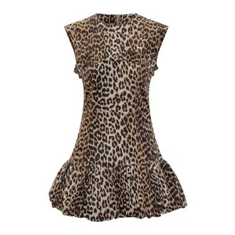Ganni Mini-Kleid aus Baumwolle mit Leopardenmuster - - Dresses - Damen - Braun - 2XS