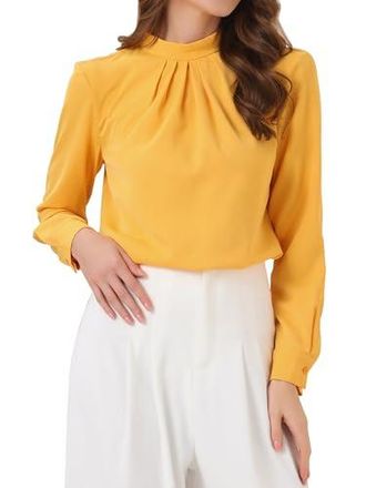 Allegra K Femme Chemisier en Mousseline De Soie &Agrave; Col Montant Chemise De Travail D&eacute;contract&eacute;e &Agrave; Manches Longues Automne Et Hiver Jaune L