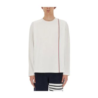 Thom Browne Homme, Tops, Blanc, Taille: L Oversized RWB Stripe Long Sleeve Tee