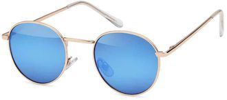 styleBREAKER Unisex Panto Sonnenbrille mit runden Gläsern | Metallrahmen mit Federscharnier & UV400 Schutz | verspiegelte oder getönte Flachgläser, Gestell Gold/Gl