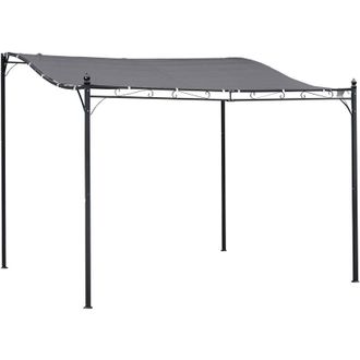 OUTSUNNY Pergola tonnelle de jardin auvent 2,97 x 2,97 m adossable m&eacute;tal noir polyester anti-UV gris