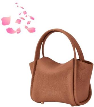 Generic Mini sac seau en cuir de vachette pour femme, sac &agrave; main classique l&eacute;ger, sac &agrave; bandouli&egrave;re tendance, portefeuille &agrave; bandouli&egrave;re amovible, marron dor&eacute;