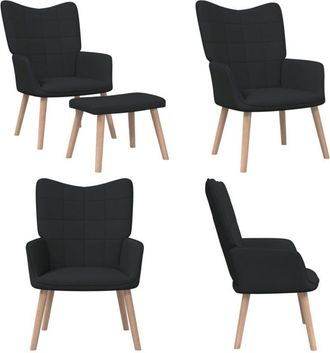 vidaXL Relaxsessel mit Hocker Schwarz Stoff - Sessel - Relaxsessel - Wohnraumgestaltung - Bequemlichkeit - Schwarz - Home & Living