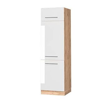 Vicco Armoire pour frigo Fame-Line, Blanc Haute Brillance/Chêne de Force doré, 60 cm