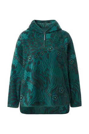 Ulla Popken Sweatshirt Fleece-Hoodie kurz Bl&uuml;ten-/Leomuster Kapuze