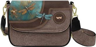 Hugs Idea Sac à bandoulière pour femme en cuir synthétique avec large sangle portefeuille tendance, Art Libellule, Taille unique