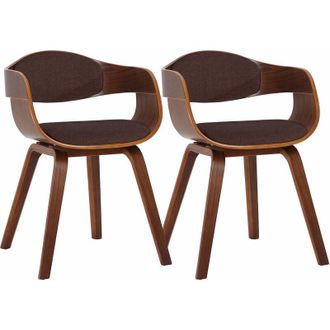 Clp Ensemble de 2 chaises en bois fonc&eacute; et tissu de design moderne arrondi dans diff&eacute;rentes couleurs colore : Noix / brun
