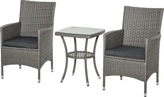 OUTSUNNY Polyrattan Gartenm&ouml;bel Set, Outdoor Lounge Balkonm&ouml;bel f&uuml;r 2 Personen, 3-teilig Sitzgruppe, 2 St&uuml;hle, Tisch Sitzkissen, Gartenlounge f&uuml;r Garten, Terra