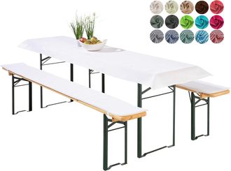 Heimtexland Bierzeltgarnitur Auflagen Set 3-teilig Tischdecke Bierbankauflage Polster Kissen Biergarnitur Typ698 Weiß für Tischmaß 50x220 cm