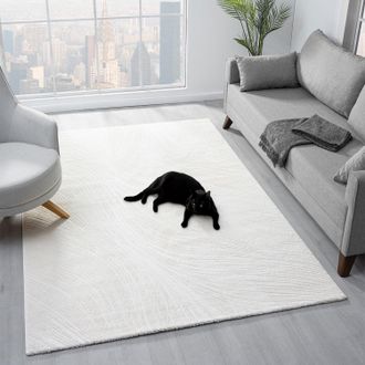Vimoda Teppich Wohnzimmer Teppich Schlafzimmer, Flur, küche Kurzflor Boho Design Unifarbe Hoch-Tief-Effekt Modern 3D Weich, Farbe:Creme, Maße:Ø 160 cm Rund