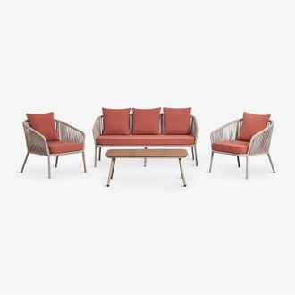 Sklum Gartenset mit 2-Sitzer-Sofa, 2 Sesseln aus geflochtener Schnur und Couchtisch Arhiza Mokka-Braun - Terrakotta