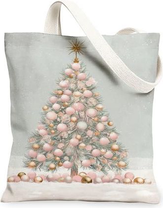 Generic Sac fourre-tout en toile de No&euml;l, motif arbre festif, l&eacute;ger, lavable, sac de courses r&eacute;utilisable pour cadeau de vacances, P&ecirc;che, 13x15 Inch