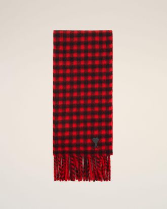 Ami Ami Paris - Echarpe rouge &agrave; carreaux en laine Ami de Coeur Noir - TU - Unisex