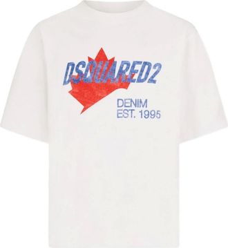Dsquared2 Homme, Tops, Blanc, Taille: L T-shirt &agrave; Manches Courtes et Col Rond avec Imprim&eacute; Graphique