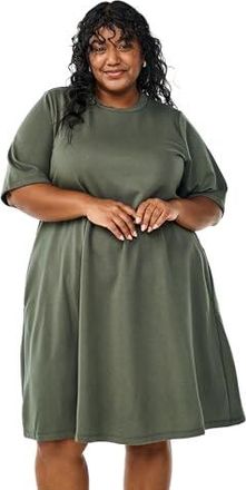Zizzi Robe &agrave; manches courtes et col rond pour femme - Grandes tailles - Taille 42-60, Thym, 50-52 grande taille