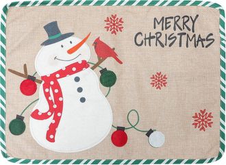 Lurrose Weihnachts Tischset Leinen Waschbare Tischunterlage mit Schneemann und Rentiermotiv Hitzeisolierend und Kratzfest Kreative Tischmatte f&uuml;r Esstisch und