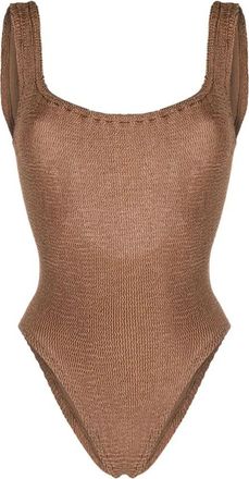 Hunza G Femme, Maillots de bain, Brun, Taille: ONE Size Maillot de bain une pi&egrave;ce en maille chocolat m&eacute;tallis&eacute;