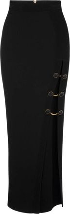 Elisabetta Franchi Femme, Jupes, Noir, Taille: 36 FR Shiny Viscose Long Skirt with Cufflink Buttons