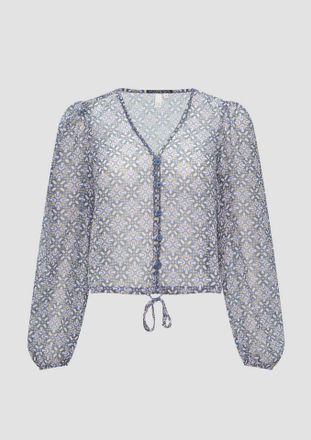 QS by s.Oliver Langarmbluse Bluse Verk&uuml;rzte Bluse aus semi-transparentem Chiffon