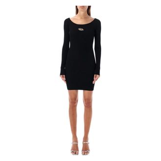 Diesel Schwarzes geripptes Minikleid mit ovalem Ausschnitt - - Dresses - Damen - Schwarzk - M
