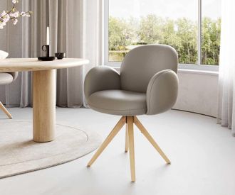 DELIFE Drehstuhl Nube-Flex mit Armlehnen Echt-Leder Schlamm Holzgestell kantig Natur 180&deg; drehbar Taschenfederkern, Esszimmerst&uuml;hle