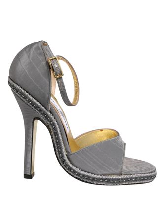 Dolce & Gabbana Womens Gray High Heeled Sandals Ankle Strap Shoes Leather
